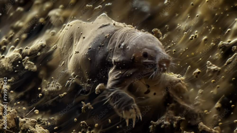 A microscopic view of a water bear navigating through a pile of hot ash ...