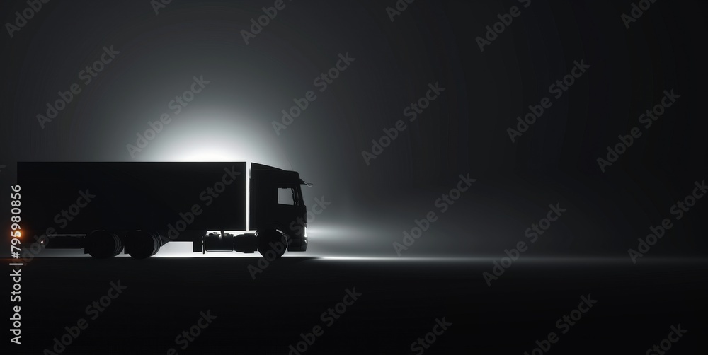 shadow of a truck with lights at night and copy space dark background ...