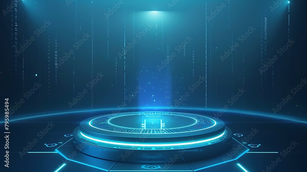 illustrations of Futuristic digital technology stage with glowing blue ...