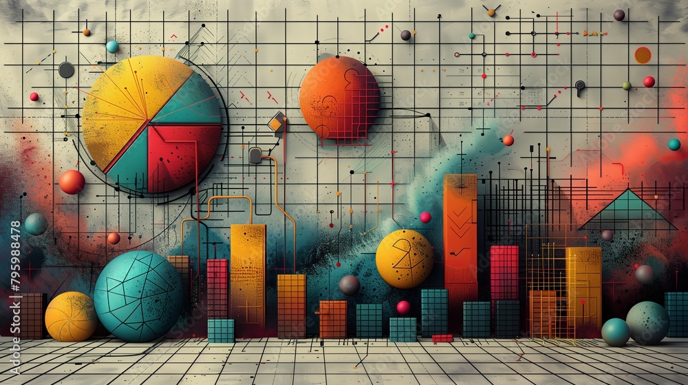 Lots of brightly colored graphs, diagrams and diagrams. Stock ...