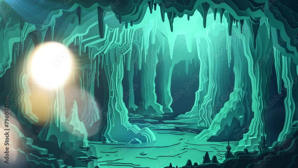 paper cut illustration of submerged cave system . fantasy background ...