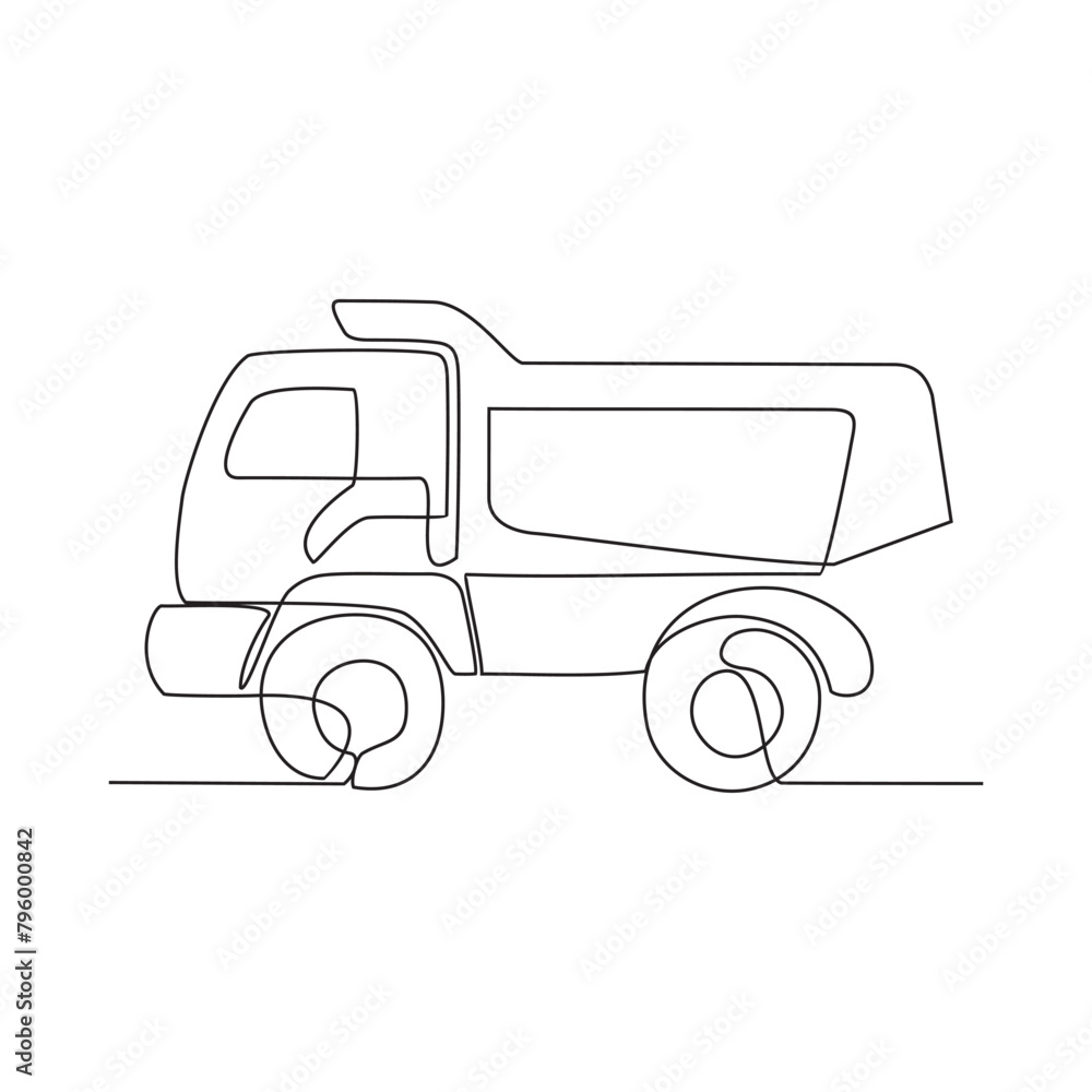 One continuous line drawing of truck as land vehicle with white ...