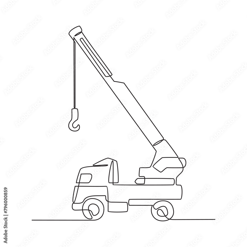One continuous line drawing of mobile crane in the site project ...