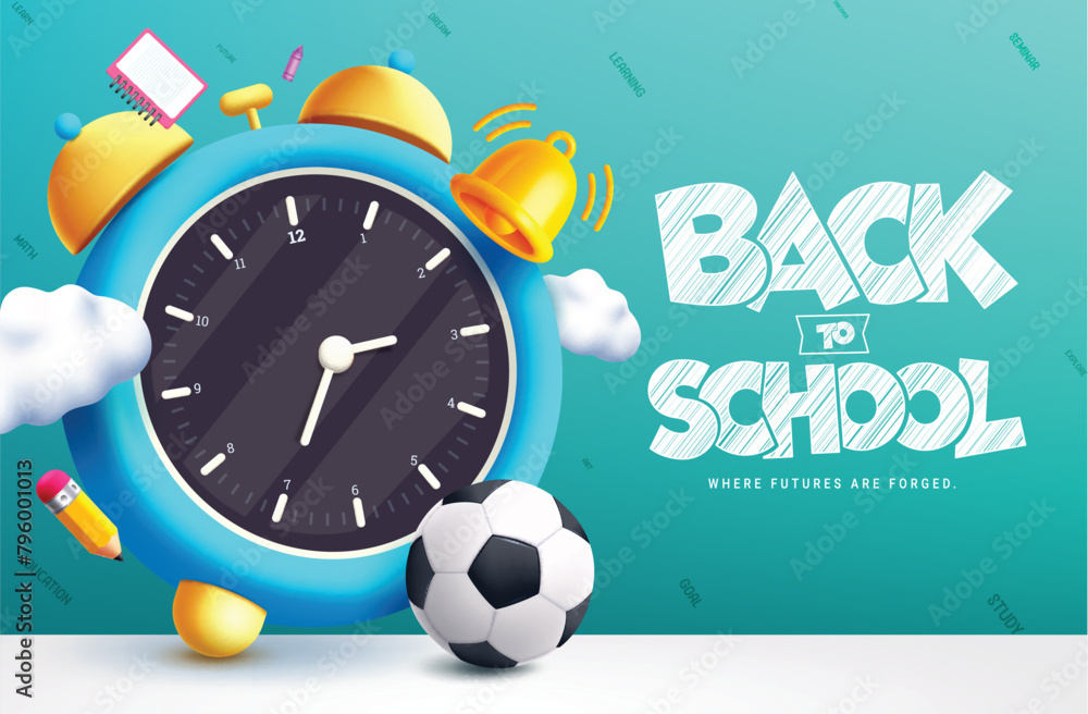 Back to school alarm clock vector design. Back to school greeting text ...