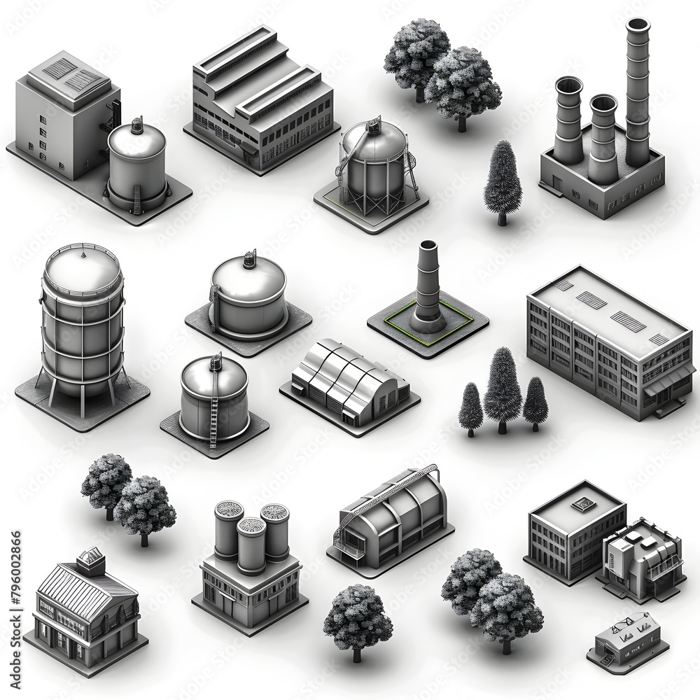 Detailed Collection of 3D Industrial Icons for Manufacturing and ...