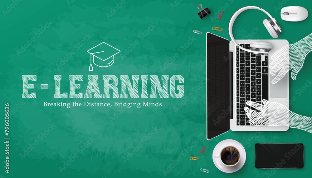 E learning school vector template design. Back to school e learning ...