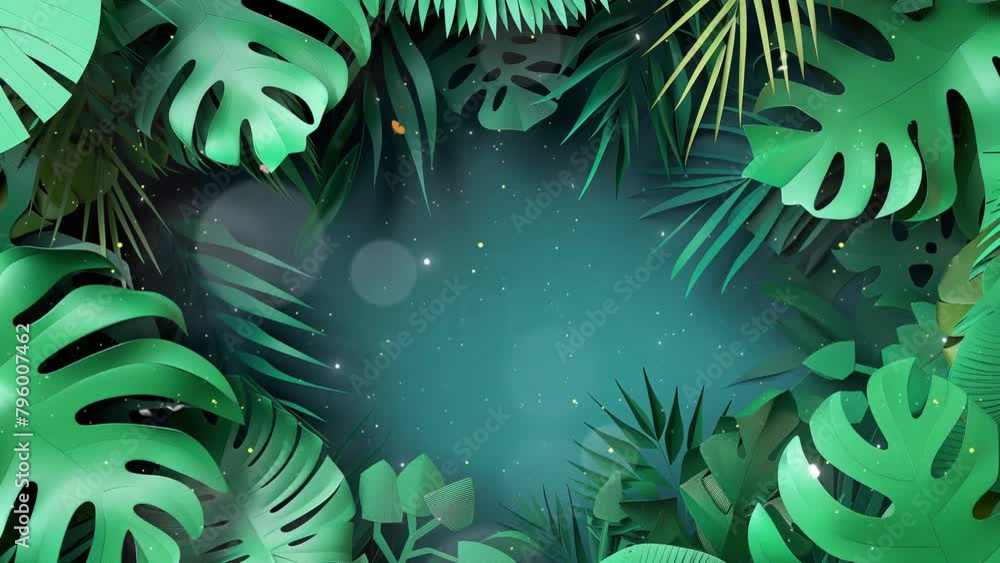 summer design with trendy tropical palm leaves and plants on green ...