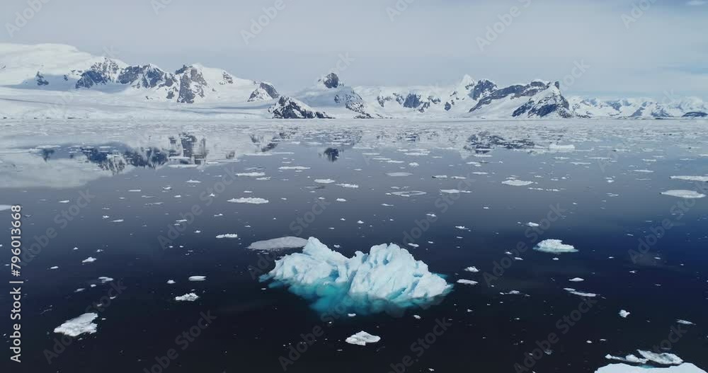 Antarcica icebergs at ocean water aerial view. Climate change and ...
