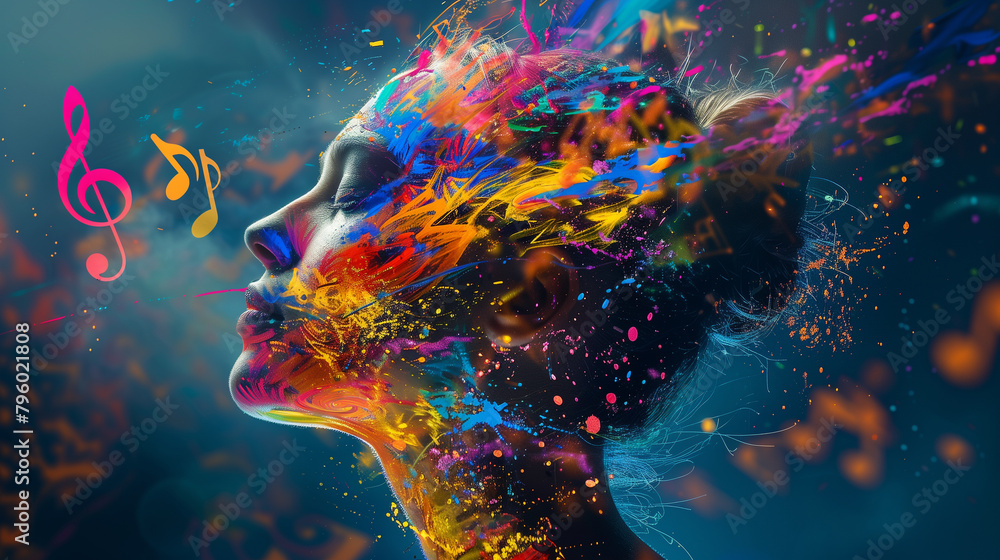 Explosive Paint Splatter Effect with a Colorful Woman Profile and ...