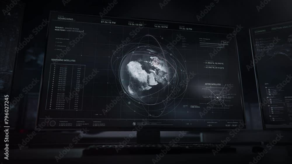 Planetary Analysis Matrix On Screen Uses Three Satellites To Provide ...