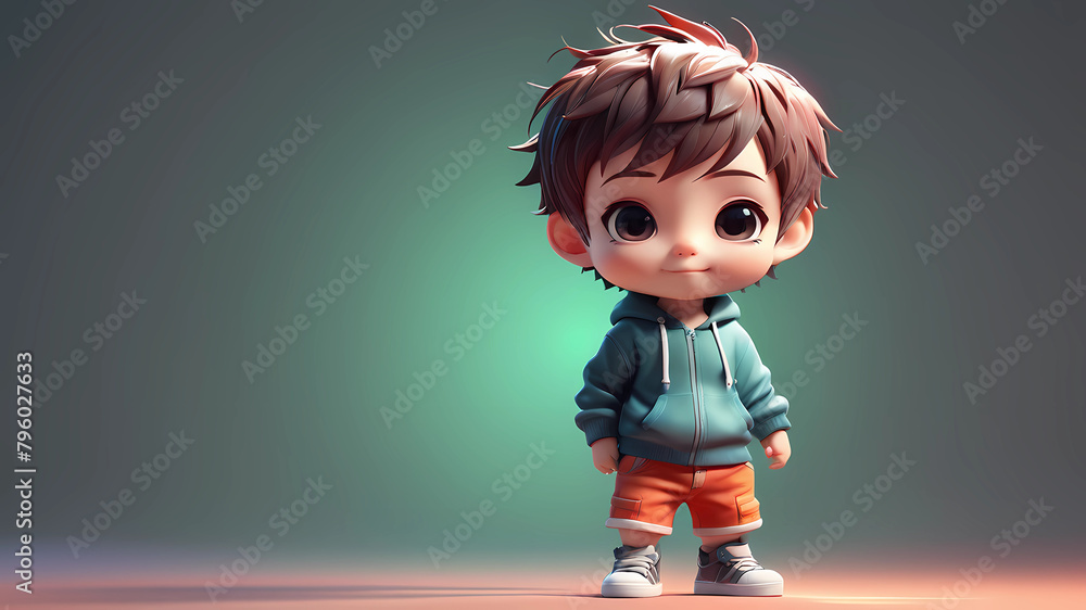 4d photographic image of full body image of a cute little chibi boy ...
