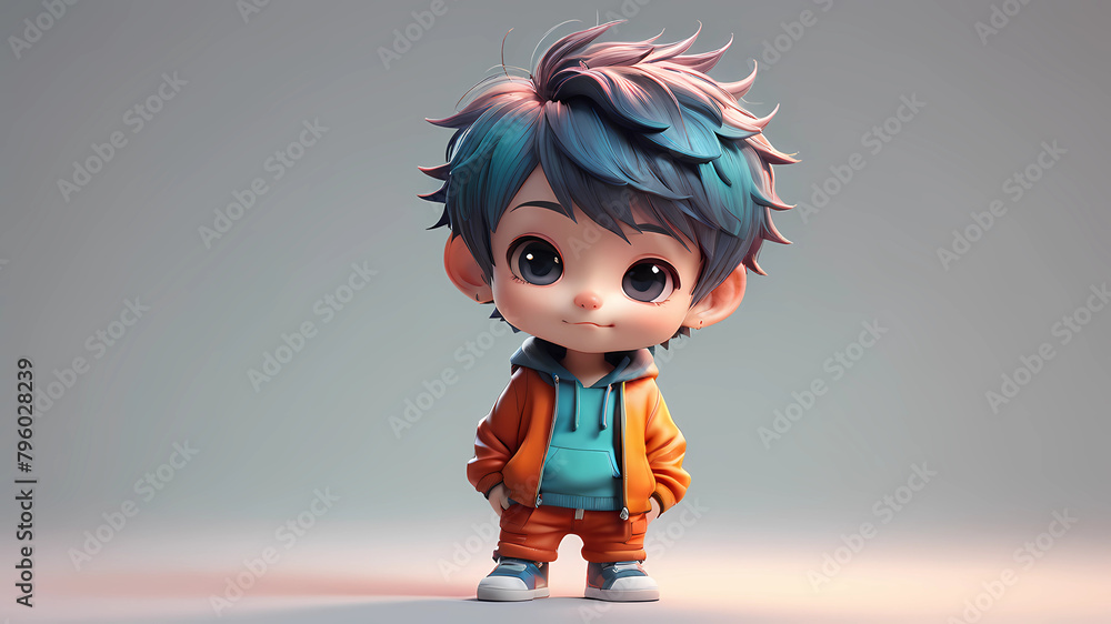 4d photographic image of full body image of a cute little chibi boy ...