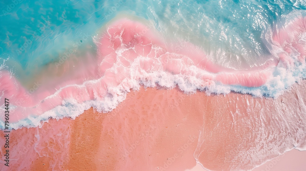spectacular top view from drone photo of beautiful pink beach with ...
