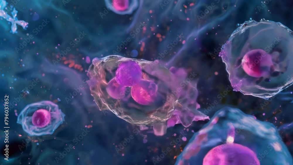 Microscopic view of a cell undergoing mitosis with distinct chromatin ...