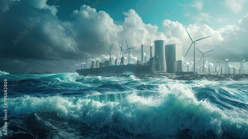 wave power plant converting the energy of ocean waves into electricity ...