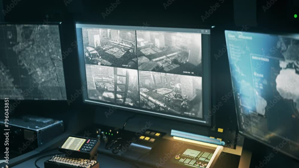 Multiple Surveillance Screens Displaying Army Troops In Combat With ...