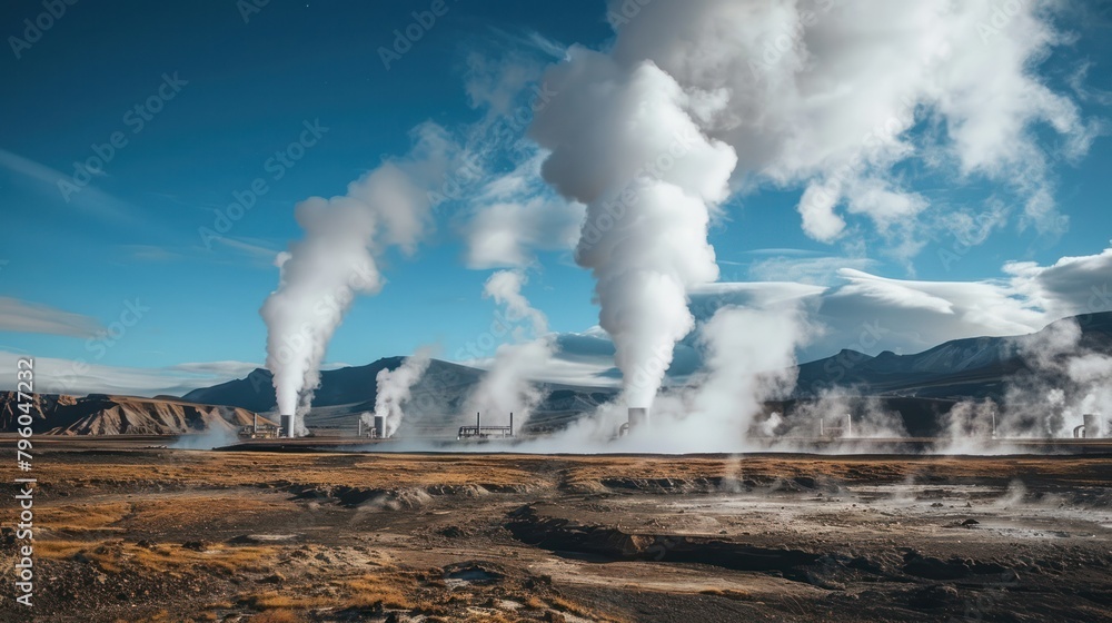 stunning image of a geothermal power plant harnessing the Earth's heat from deep underground ...