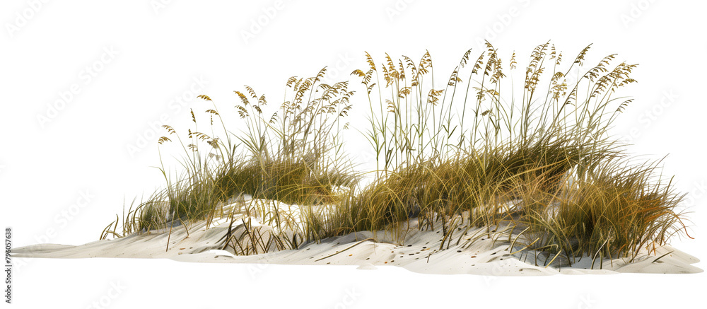 Wave-like design of sea oats and beach grass along a coastal restoration project, aiming to ...