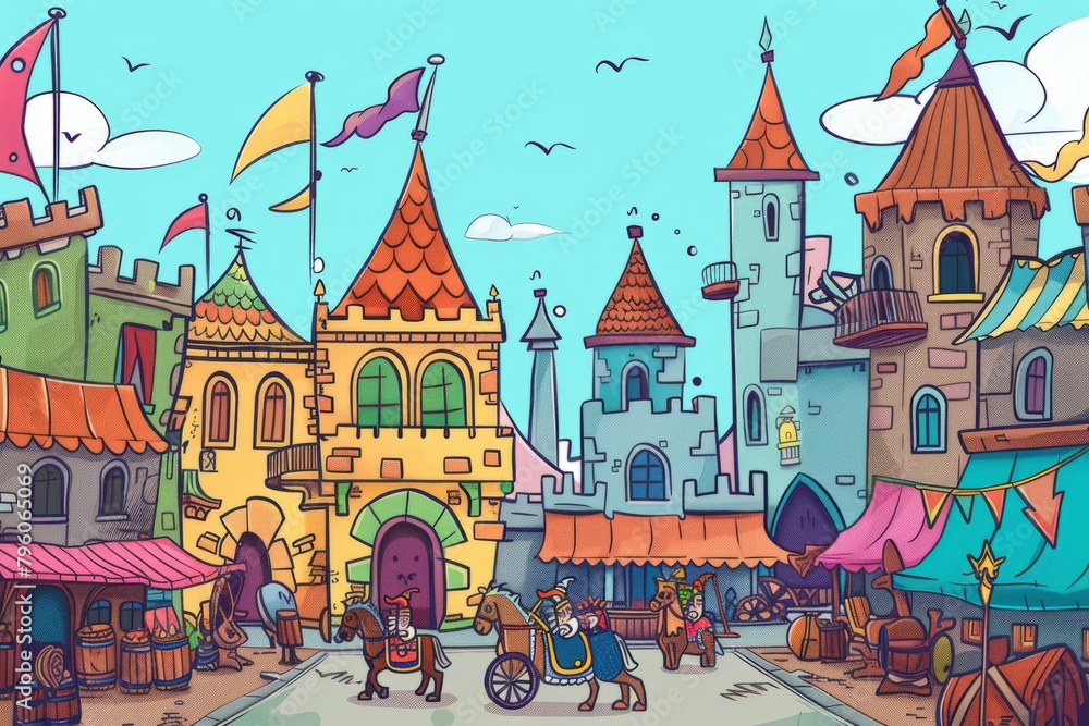 Cartoon cute doodles of a royal procession making its way through the ...