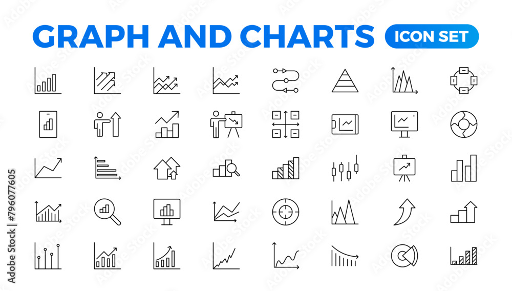 Growing bar graph icon set. Business graphs and charts icons ...