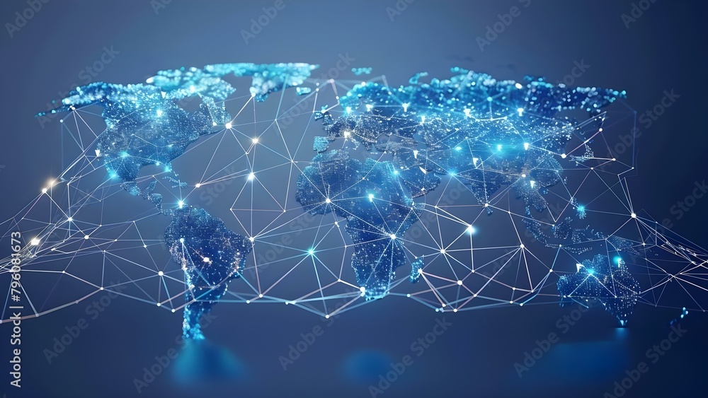 Illustrated map showing global city connections through world lines for networking. Concept ...