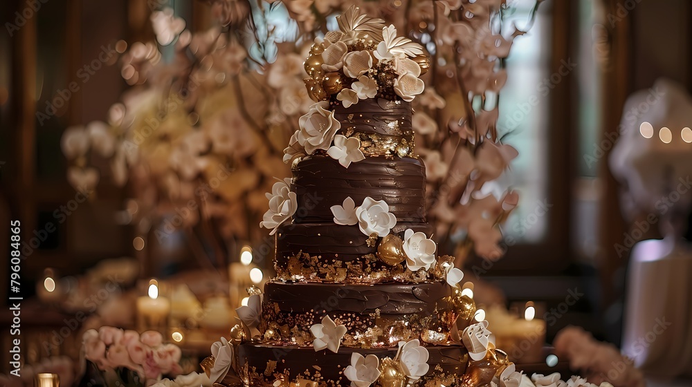 Opulent chocolate birthday cake embellished with edible gold leaf and ...
