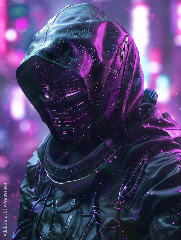 Produce a compelling, photorealistic frontal view of a man in a sleek ...