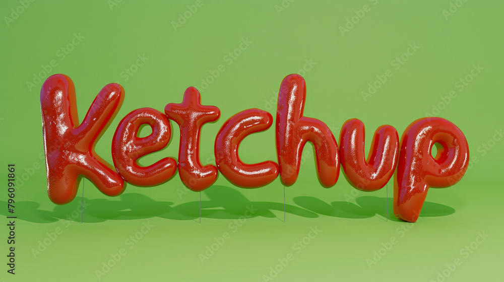 The word "Ketchup" creatively written in rich, red ketchup on a green ...