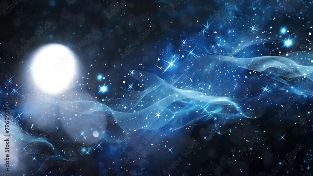 beautiful festive magical sparkling bllue star trail particle on dark ...