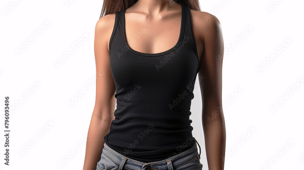 Mockup of clothes worn by a model. Close up of full upper body part ...