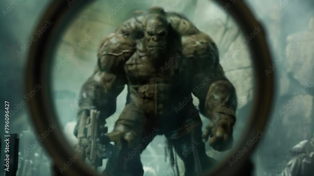 A menacing, giant creature carrying a weapon is targeted in the ...