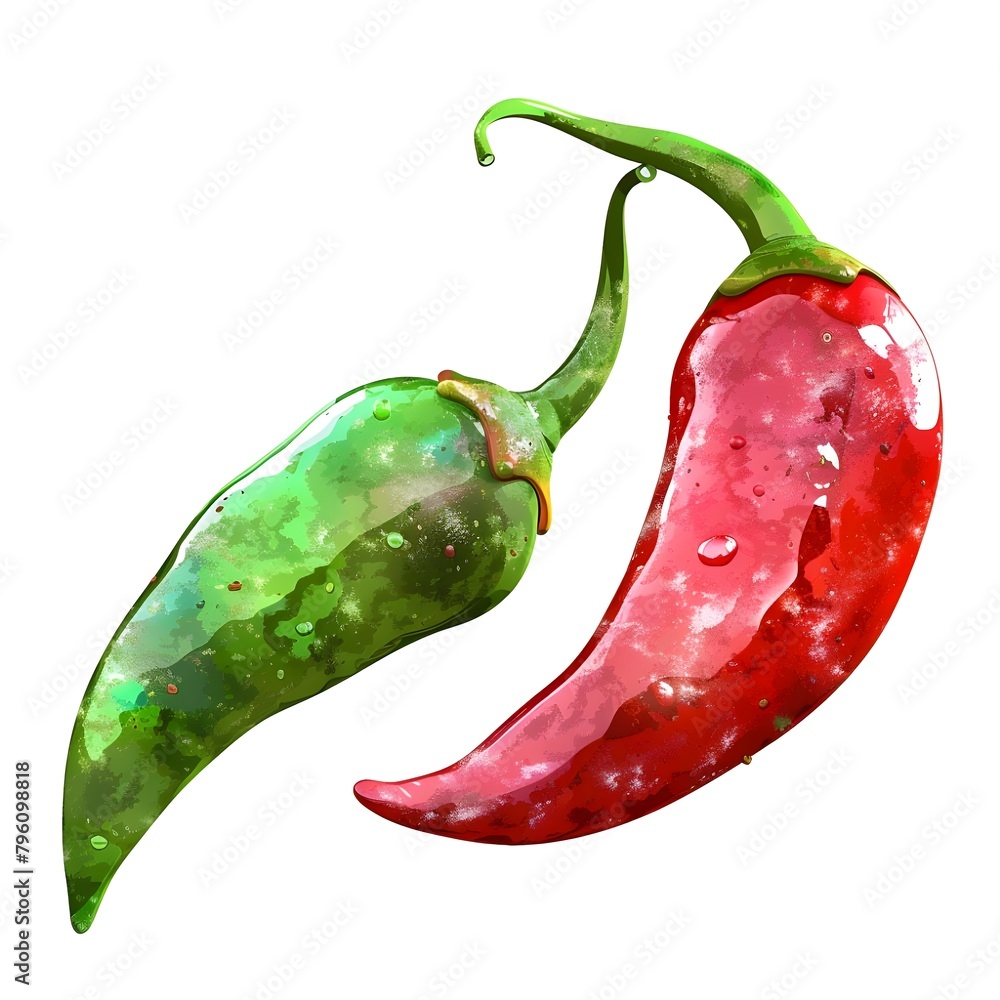 red and green chili peppers on white background, Red chili pepper ...