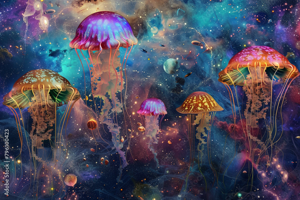 Interstellar scene with extraterrestrial lifeforms quantum fields ...