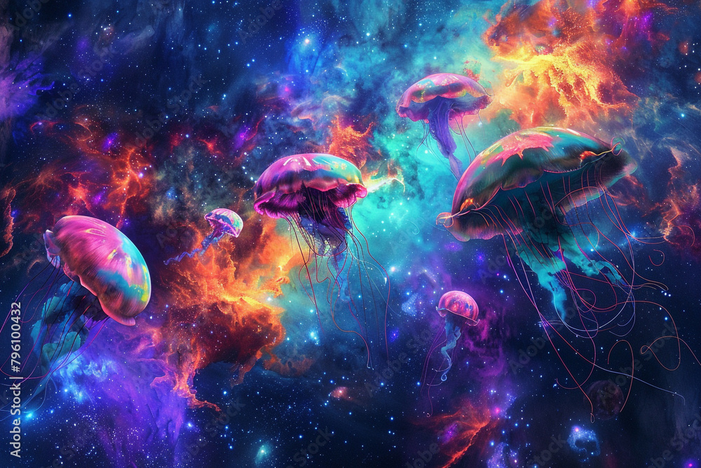 Interstellar scene with extraterrestrial lifeforms quantum fields ...
