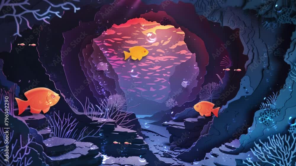 beautiful underwater illustration. submarine in paper cut style with ...