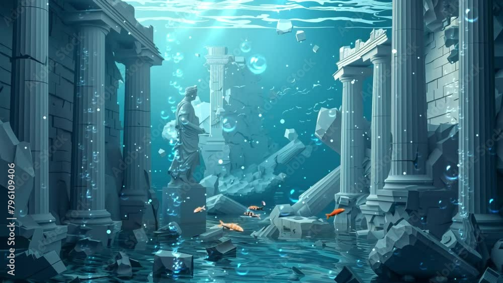ancient ruins paper cut template with submerged. seamless looping ...