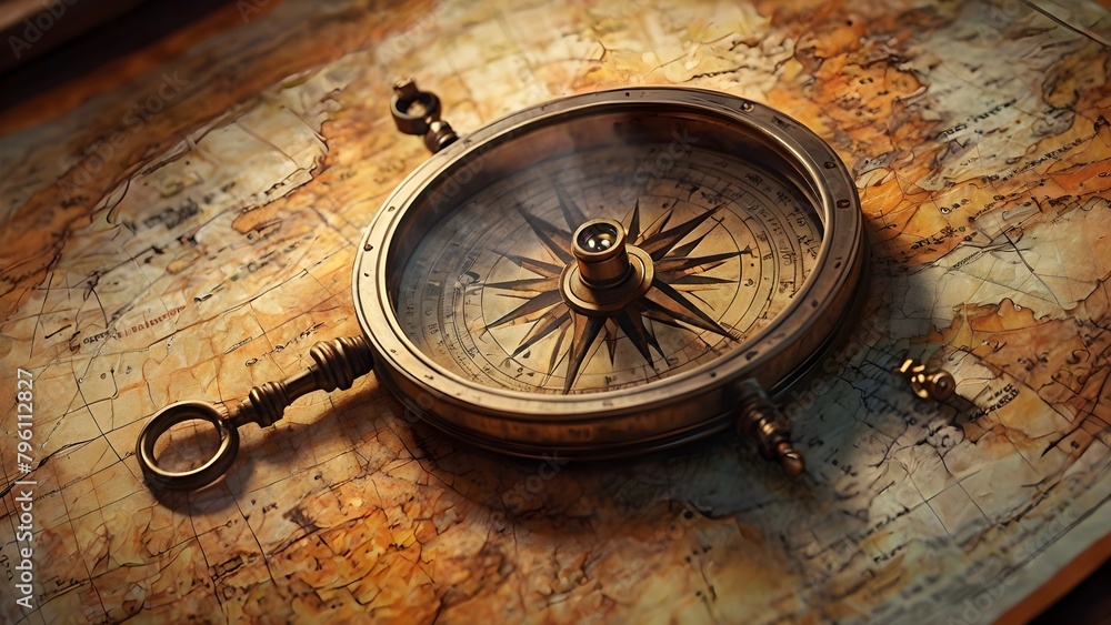 Ancient compass rose on parchment map : old compass on old map Stock ...