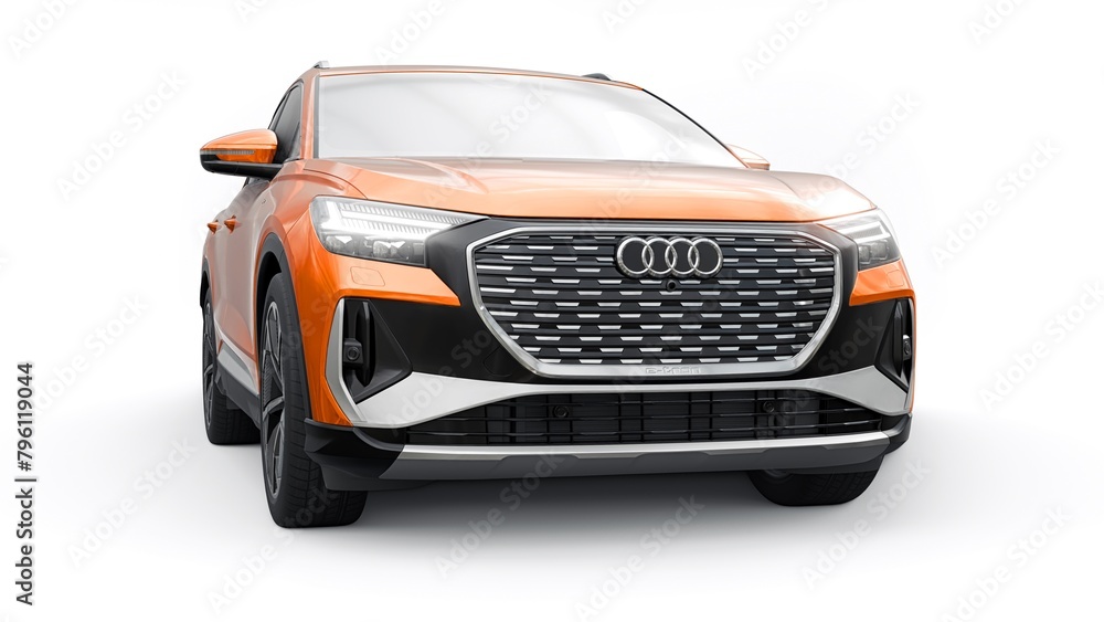 Berlin. Germany. March 11, 2024. Audi Q4 e-tron 2022. Orange modern ...