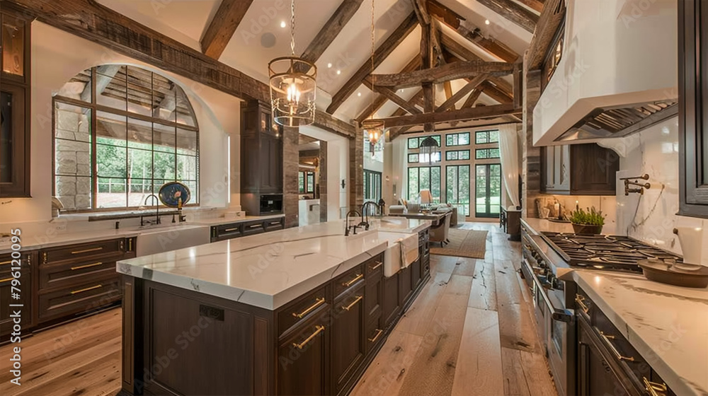 Amazing modern and rustic luxury kitchen with vaulted ceiling and ...