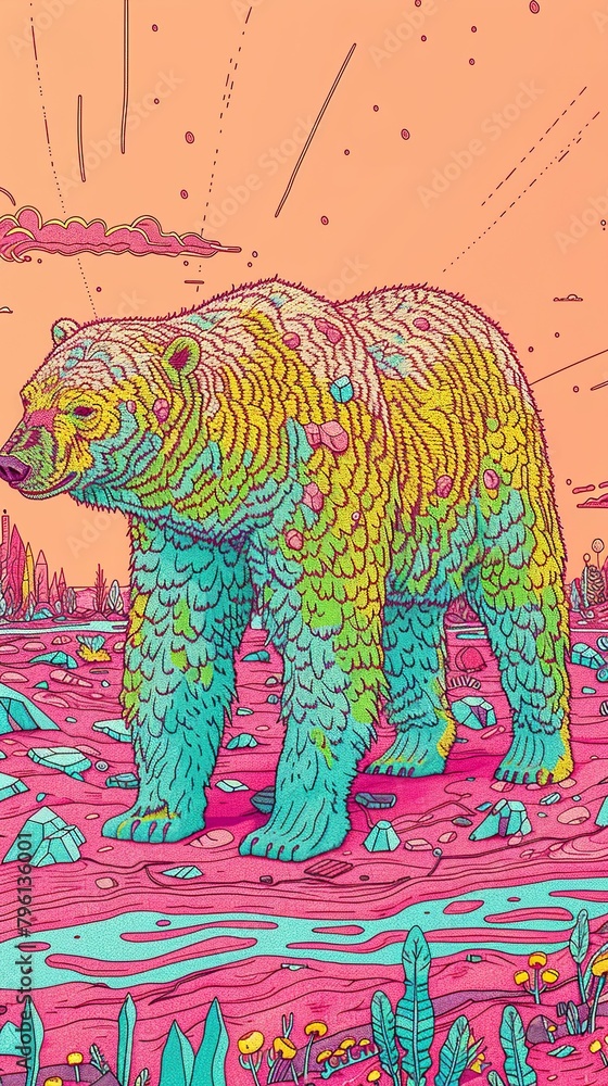 Polar Bear, Melting Ice Caps, Floating Icebergs, Arctic landscape under ...