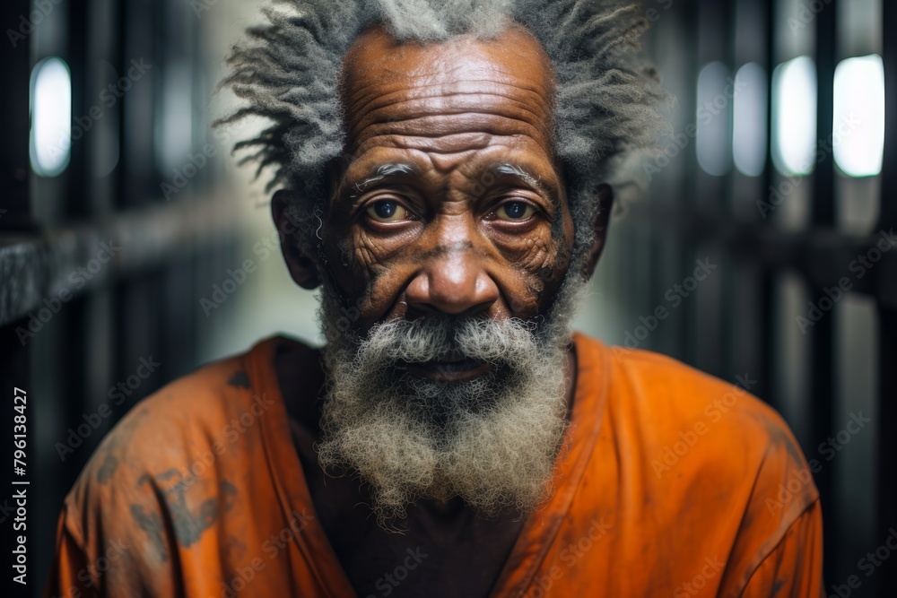 Artistic portrayal of an elderly African American male inmate, aged 65 ...