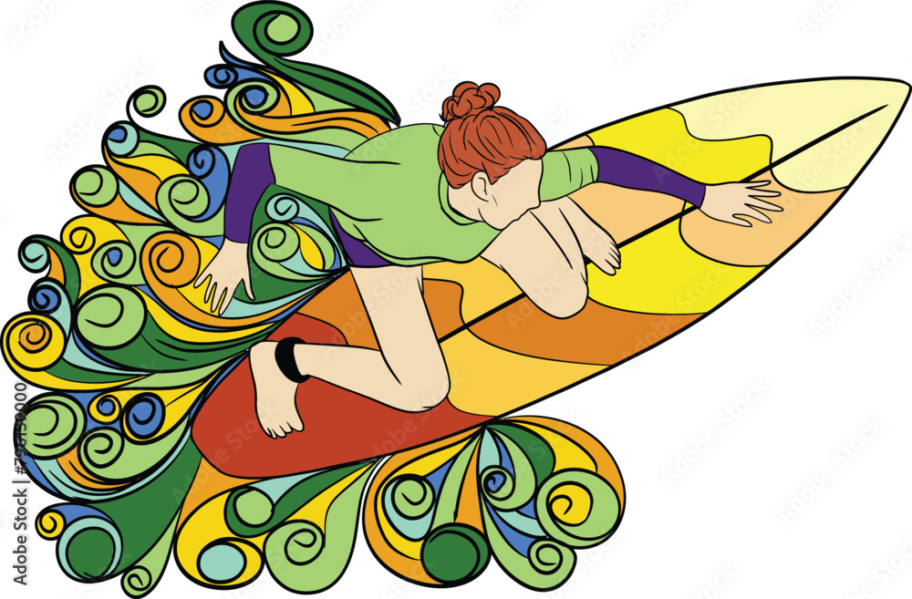 vector surfing illustration beach tropical hawaii design wave summer ...