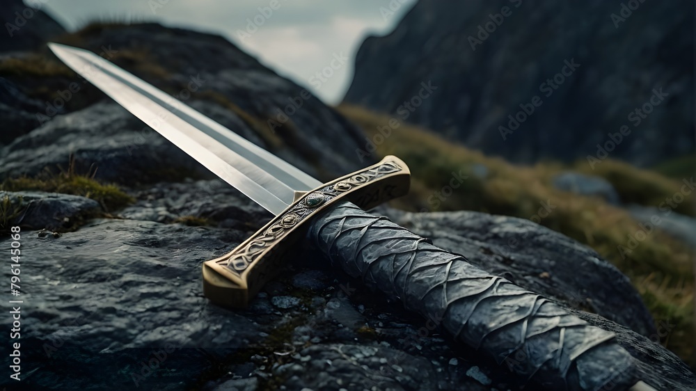 Sword embedded in a rock, akin to the legendary Excalibur sword of King ...