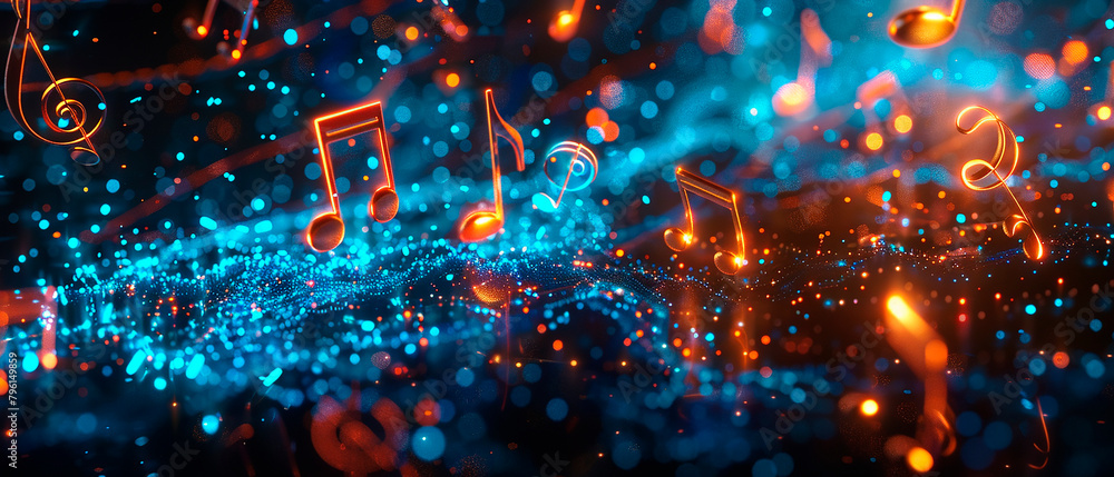 3d illustration of visualizing musical notes in an abstract and dynamic ...