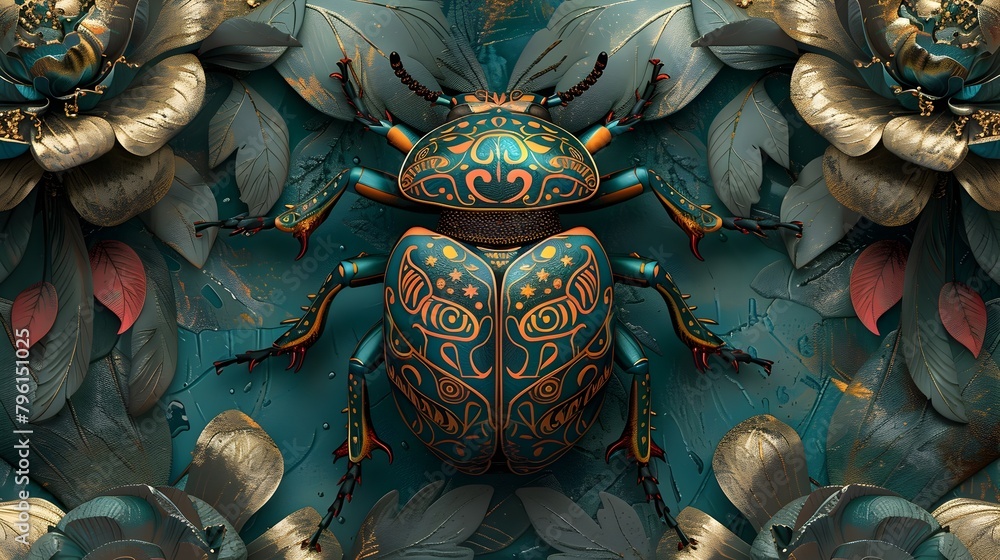 Ornate Thai Inspired Scarab Beetle with Jewel Toned Patterns and ...