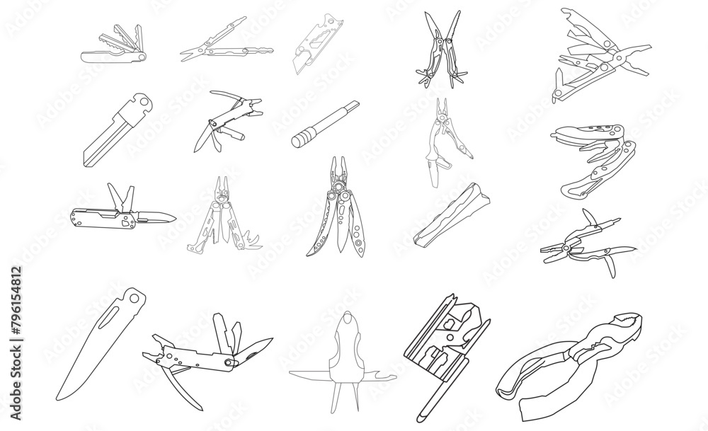 leatherman outline Multitool or multi-tool knife isolated outline ...