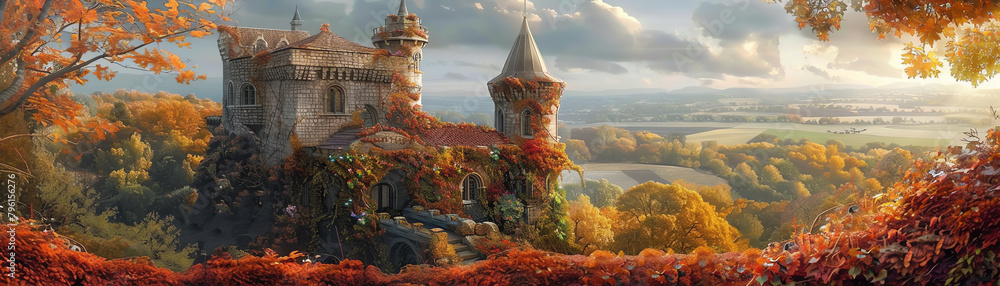 An organic castle grown from living plants, with flowering vines and ...