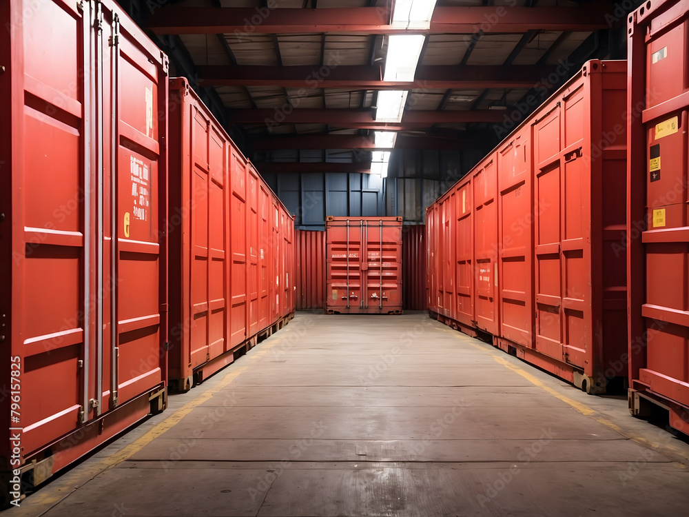 Whole side and empty red container box at cargo freight ship design ...