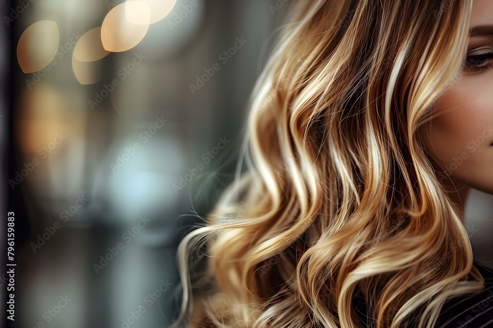 Woman with beautiful highlights in hair after salon visit. Concept ...