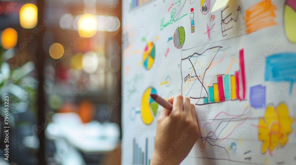 A hand drawing a business graph on a whiteboard during a brainstorming ...